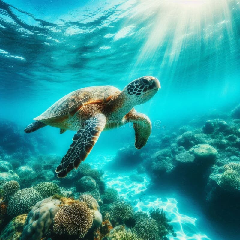 A Turtleâ€™s Path through the Coral Reef Stock Illustration ...