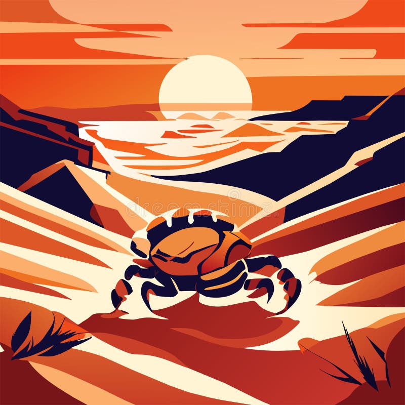 Turtle on the Sand Dunes at Sunset. Vector Illustration Stock Vector ...