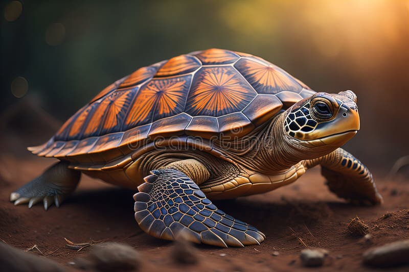 Turtle on the Sand in the Evening Light. Generative Ai Stock ...