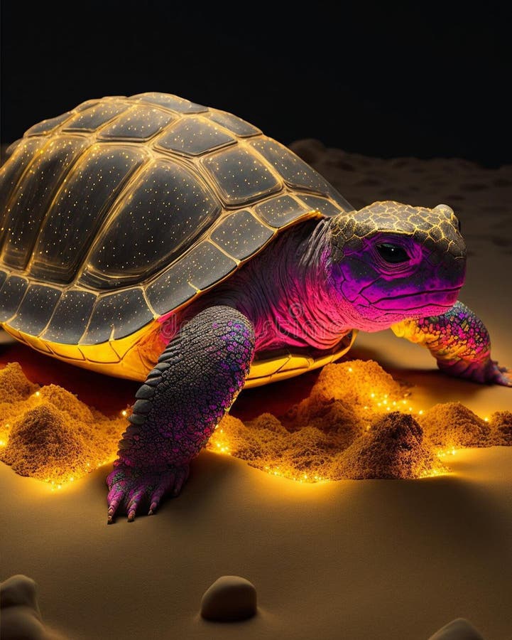 Turtle in the Sand with Golden Light Stock Illustration - Illustration ...