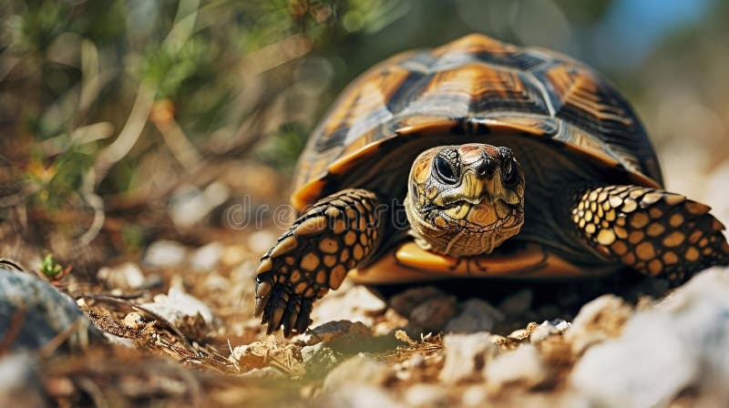 A Turtle is Seen Here on the Ground and Has Eyes Open Stock ...