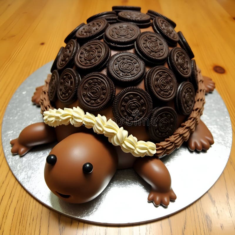 Turtle-Shaped Cake with Chocolate Cookie Shell Stock Illustration ...