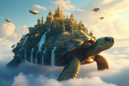 A Turtle is Shown in the Sky with a Castle on Its Back Stock ...