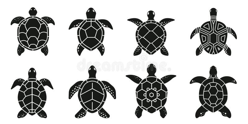 Turtle Silhouette Vector Icon Set. Sea and Land Turtles Elements with ...
