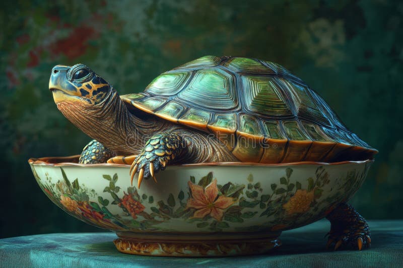 A Turtle is Sitting in a Bowl on a Table Stock Illustration ...