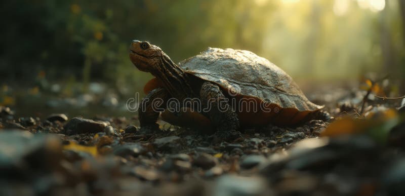 A Turtle Sitting on the Ground in the Woods Stock Image - Image of ...