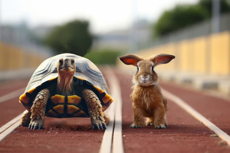 Turtle Sitting on Race Track, a Rabbit Sitting Next To it. Stock Photo ...