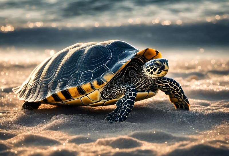 A Turtle Sitting in the Sand on the Beach with Its Shell Stock ...