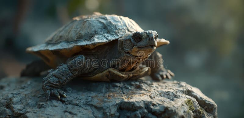 A Turtle Sitting on Top of a Rock Stock Photo - Image of wildlife, toad ...