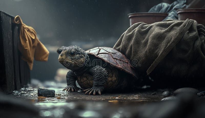 A Turtle Sleeps among the Piles of Plastic Waste, Concept of Saving the ...