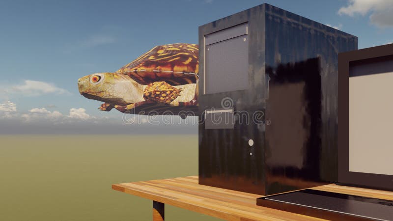Turtle and Slow Computer with Keyboard, Slow Internet 3d Rendering ...