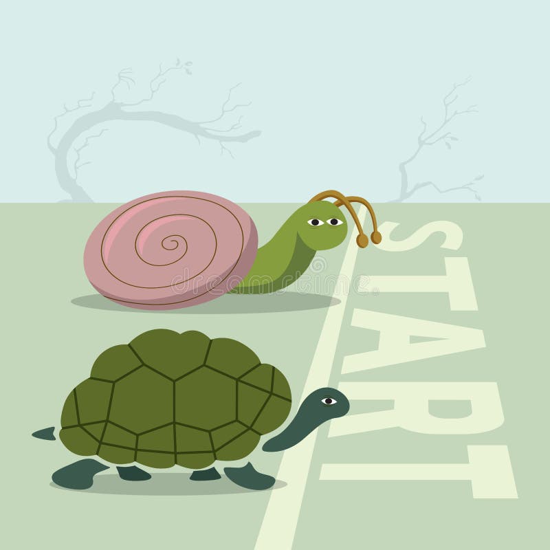 Turtle and Snail at the Starting Point Stock Vector - Illustration of ...