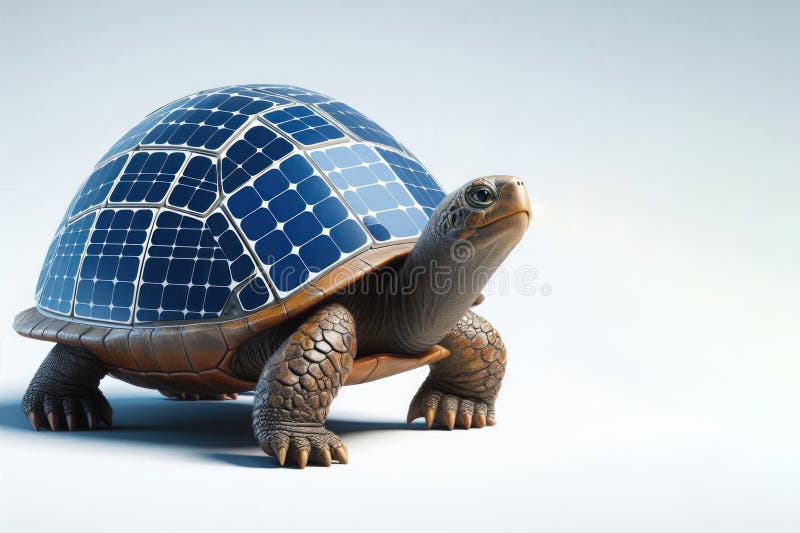 Turtle with Solar Panels on Its Back. Space for Text. Stock Image ...