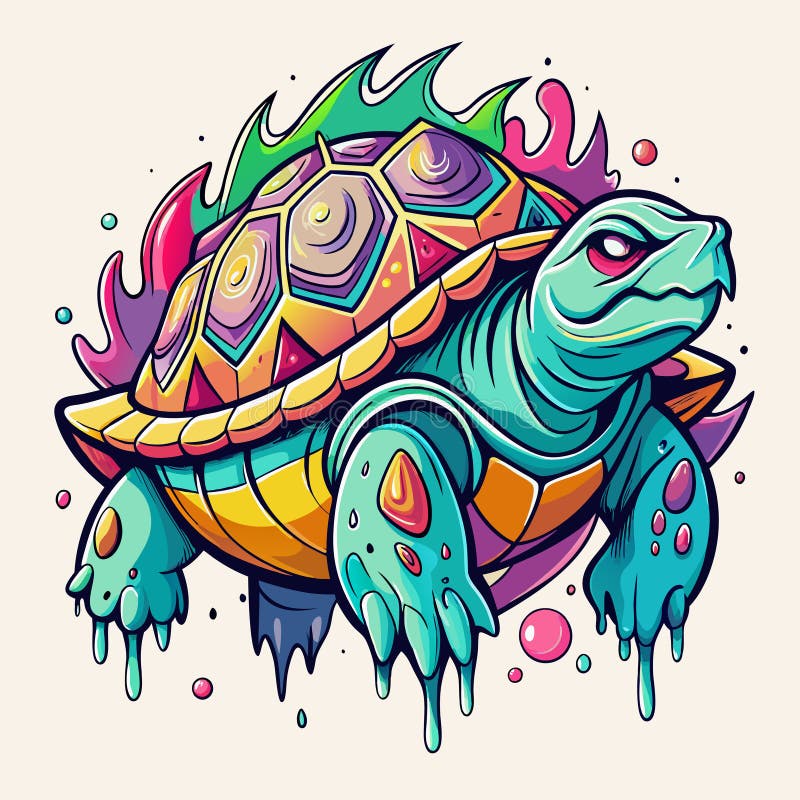 A Turtle with Spikes on Its Shell and Dripping Colors from Its Claws ...
