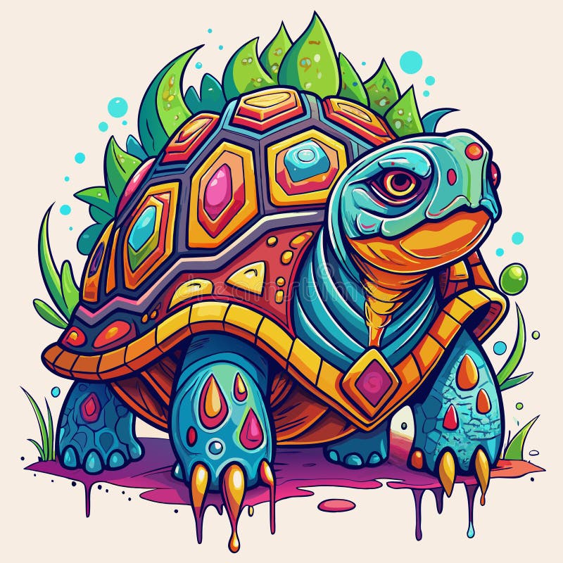 A Turtle with Spikes on Its Shell and Dripping Colors from Its Claws ...