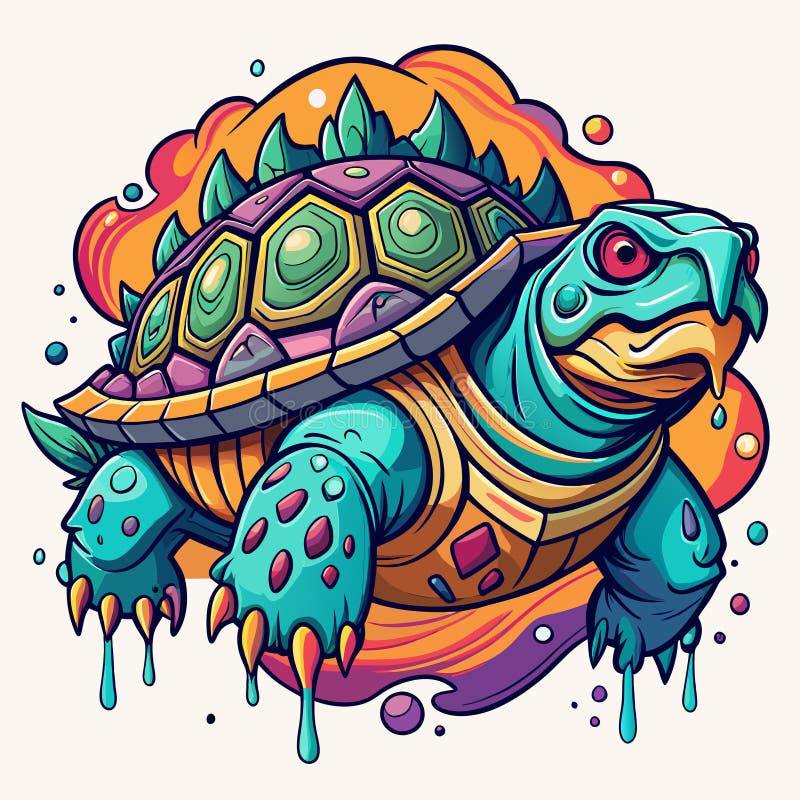 A Turtle with Spikes on Its Shell and Dripping Colors from Its Claws ...