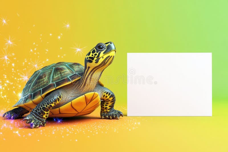 A Turtle is Standing in Front of a Blank White Sign Stock Illustration ...