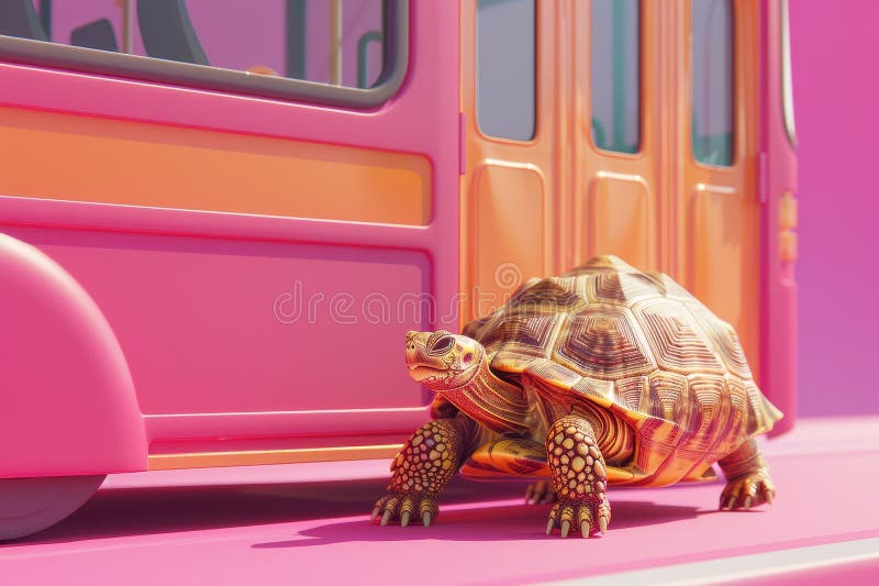 A Turtle is Standing in Front of a Pink Bus with Generative AI Stock ...