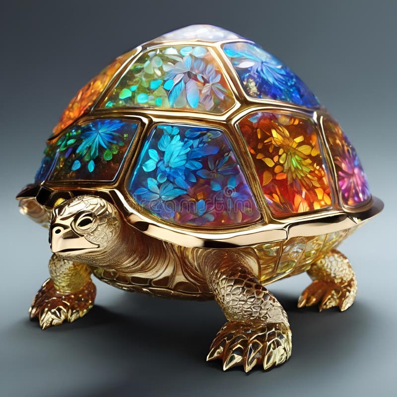 A Turtle Statue with a Variety Colored Designs on Its Shell Stock ...