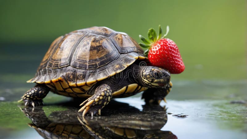 A Turtle with a Strawberry on Its Head, Showcasing a Playful and ...