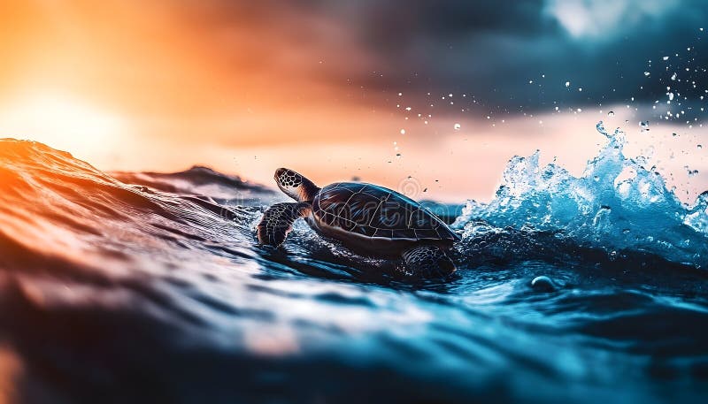 Sea Turtle Sunset stock illustration. Illustration of animal - 375102883