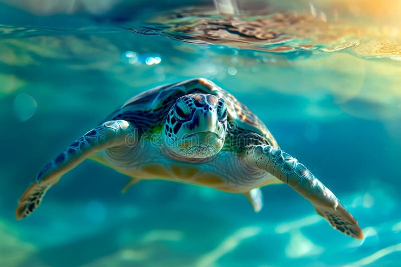 Turtle is Swimming in Body of Water Its Head Peeking Out Above the ...