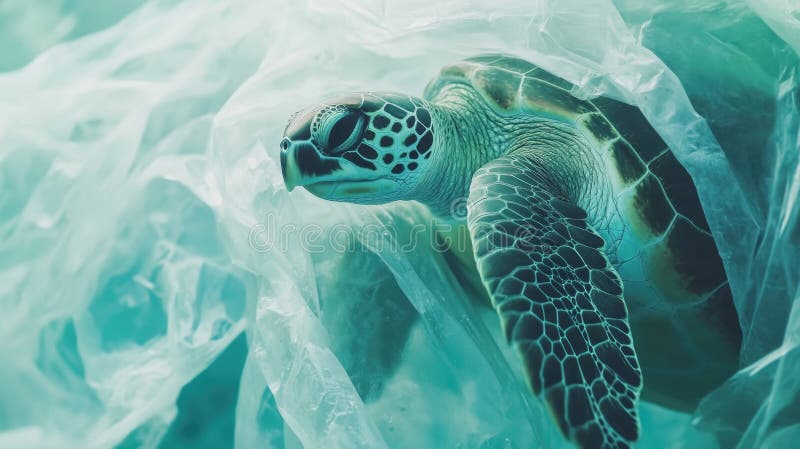 A Turtle Swimming in the Ocean with a Plastic Bag Wrapped Around it ...