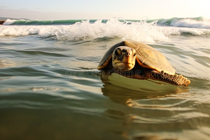 A Turtle is Swimming in the Ocean Stock Image - Image of coastal ...