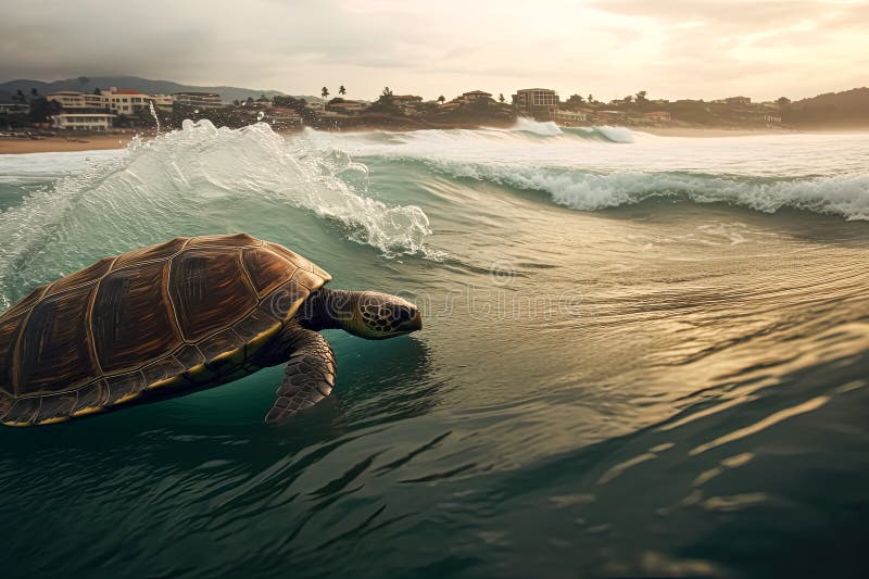 A Turtle is Swimming in the Ocean. Stock Photo - Image of underwater ...