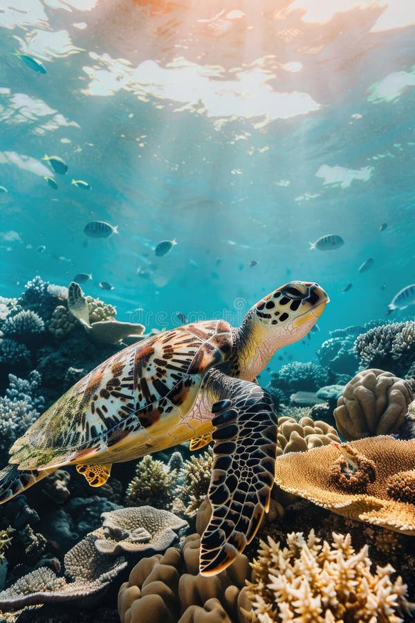 Turtle Swimming Over Coral Reef Stock Image - Image of environment ...