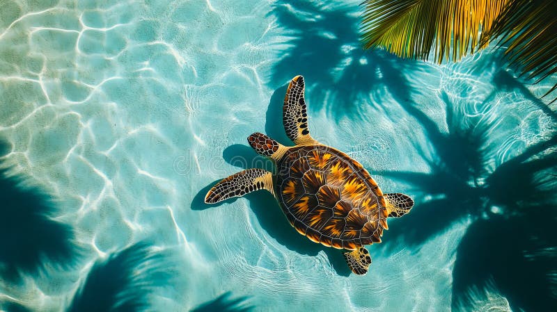 Turtle Swimming Ocean Palm Tree Background Stock Photos - Free ...