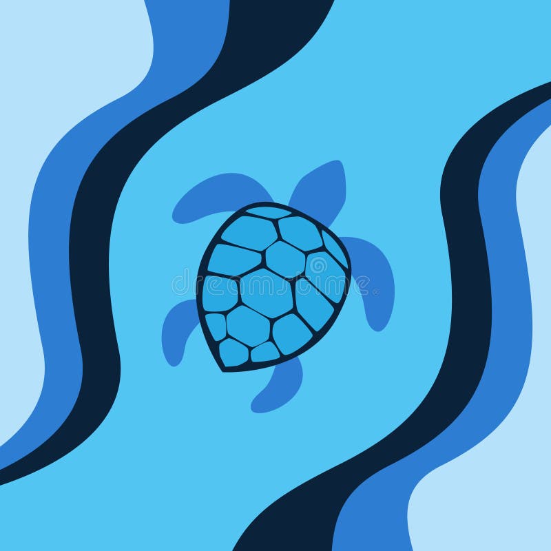 Turtle Swims in the Waves of the Ocean. Stock Vector - Illustration of ...