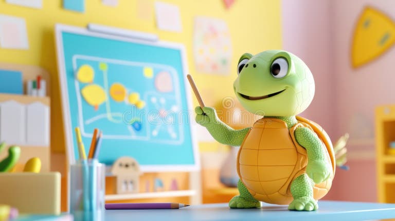 A Turtle Teacher with a Pointer Stick and Clipboard Stands Next To a ...