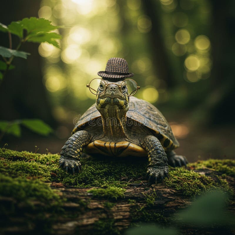 A Turtle (Testudines) Rests on a Moss-covered Log in a Forest Setting ...