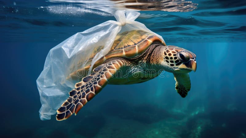 Turtle Trapped in a Plastic Bag, Highlighting the Devastating Impact ...