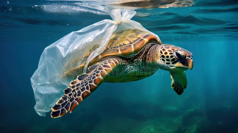 Turtle Trapped in a Plastic Bag, Highlighting the Devastating Impact of ...