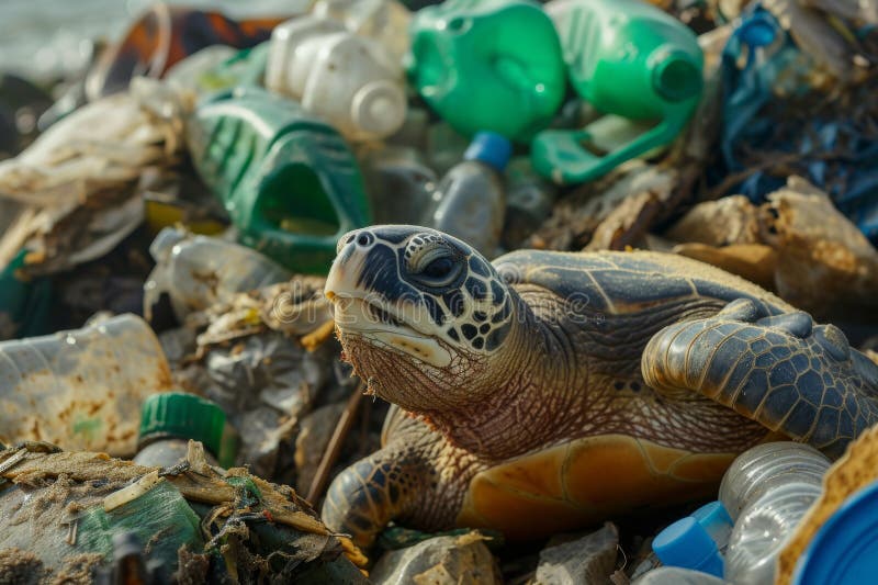 Turtle among Trash on the Seashore Stock Photo - Image of ecofriendly ...