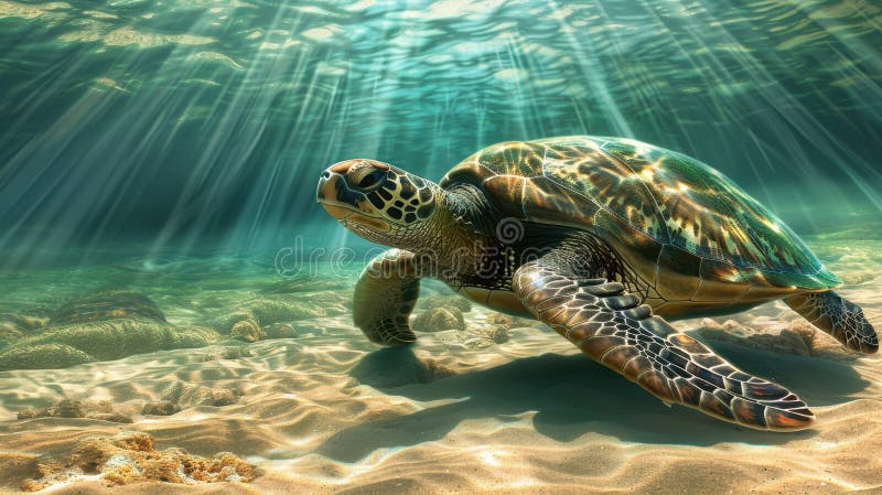 The Turtle Under Ocean Waves.AI Generated Image Stock Photo - Image of ...
