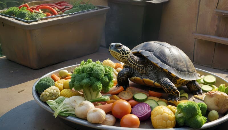 Turtle on a Veggie Feast stock photo. Image of fresh - 316515736