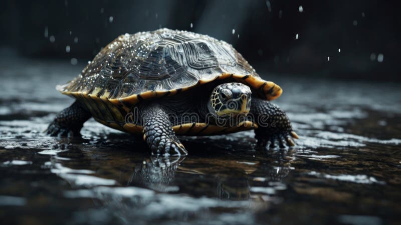 Turtle walking in the rain stock illustration. Illustration of armor ...