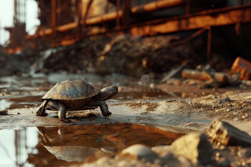 A Turtle is Walking on Sand in the Mud Stock Photo - Image of turtle ...