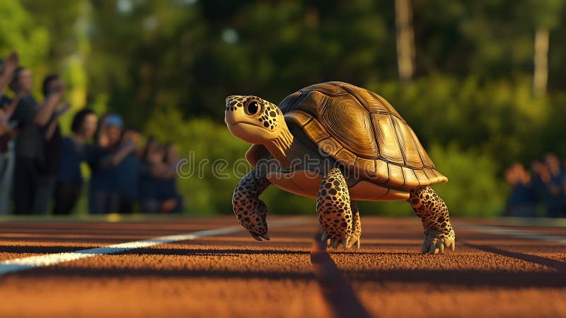 Turtle Walking on Track with Cheering Crowd Stock Image - Image of ...