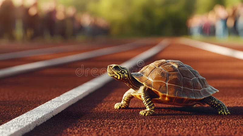Turtle Walking on Track with Cheering Crowd Stock Image - Image of ...