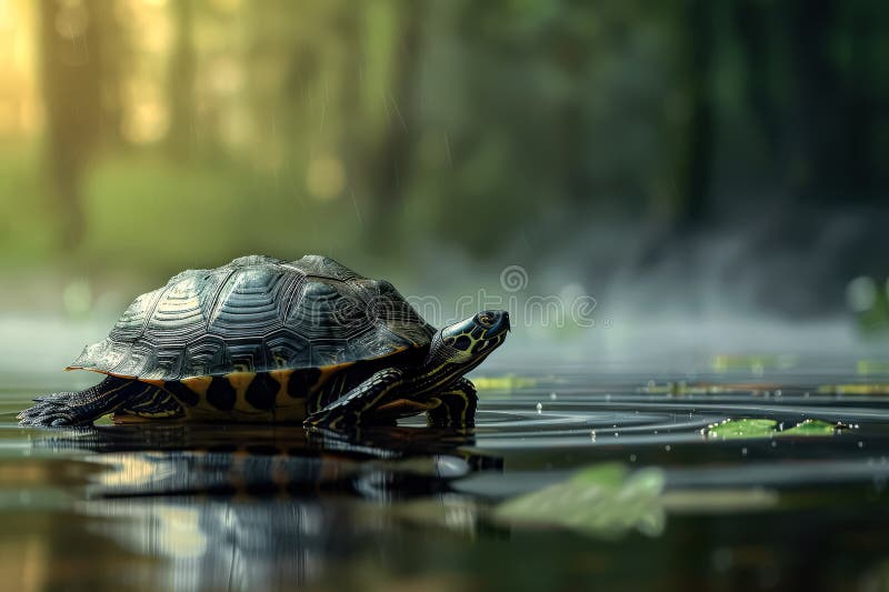 Turtle is Walking in the Water Stock Photo - Image of pets, cute: 372952292