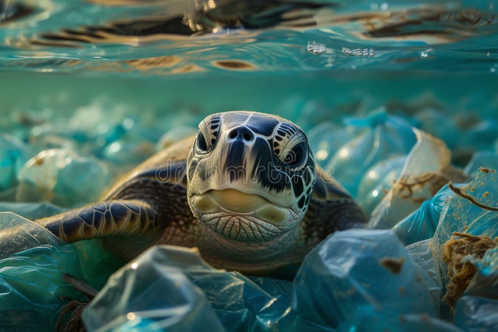 Turtle in Water among Trash Stock Image - Image of wildlife, turtle ...
