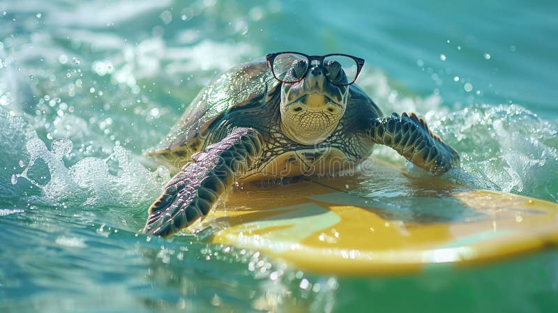 Turtle Surfing with Style stock illustration. Illustration of cool ...