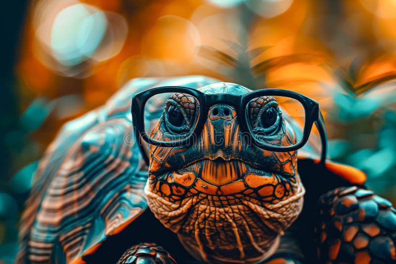 Turtle Wearing Glasses is Staring at the Camera Stock Photo - Image of ...