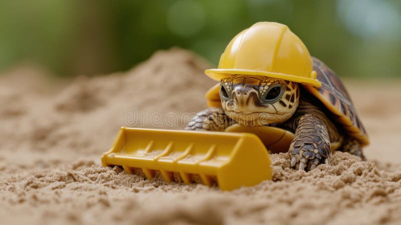 A Turtle Wearing a Hard Hat and Digging in the Sand, AI Stock Photo ...