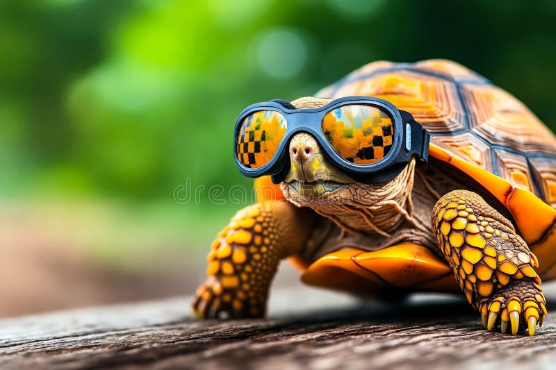A Turtle Wearing a Pair of Goggles on Its Head Stock Illustration ...