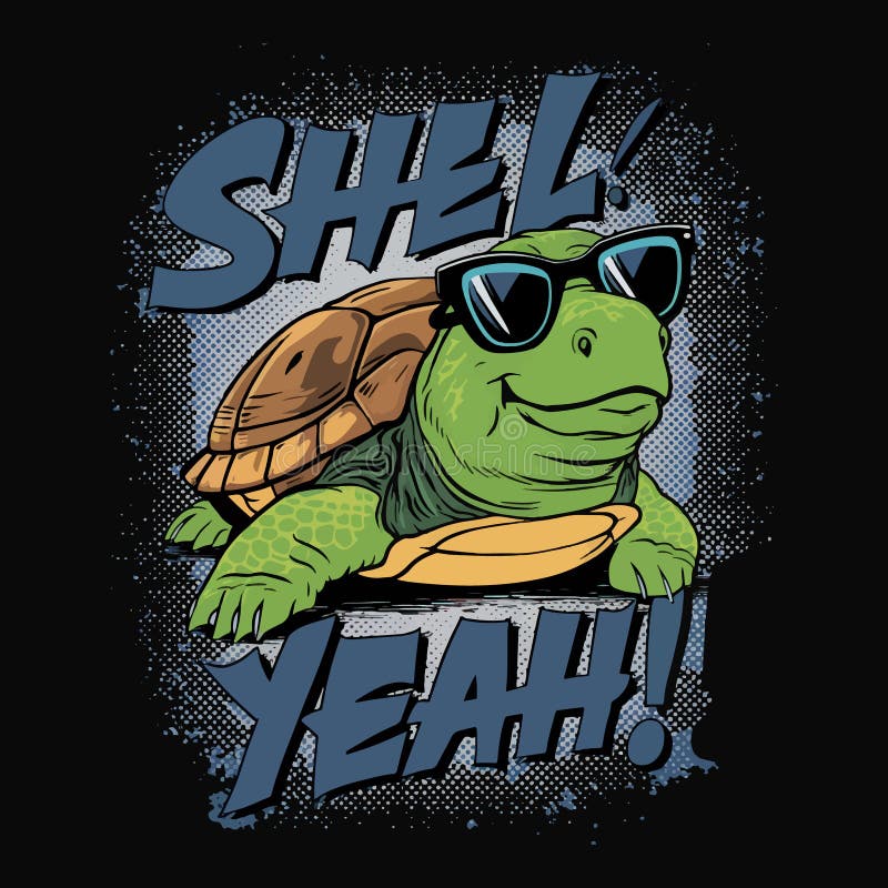 A Turtle Wearing Sunglasses with the Phrase Shell Yeah! in Bold Comic ...